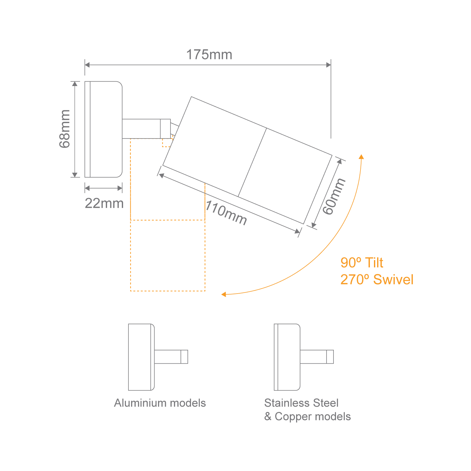 Shadow Adjustable Exterior Spotlight 12V 6W Tri Colour 316 Stainless S